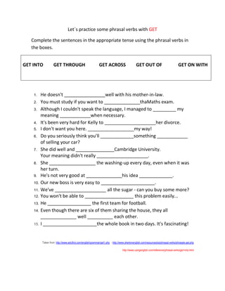 Exercises about phrasal verbs | DOCX