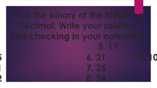 exercises binary in TLE for reviewing the lesson | PPT