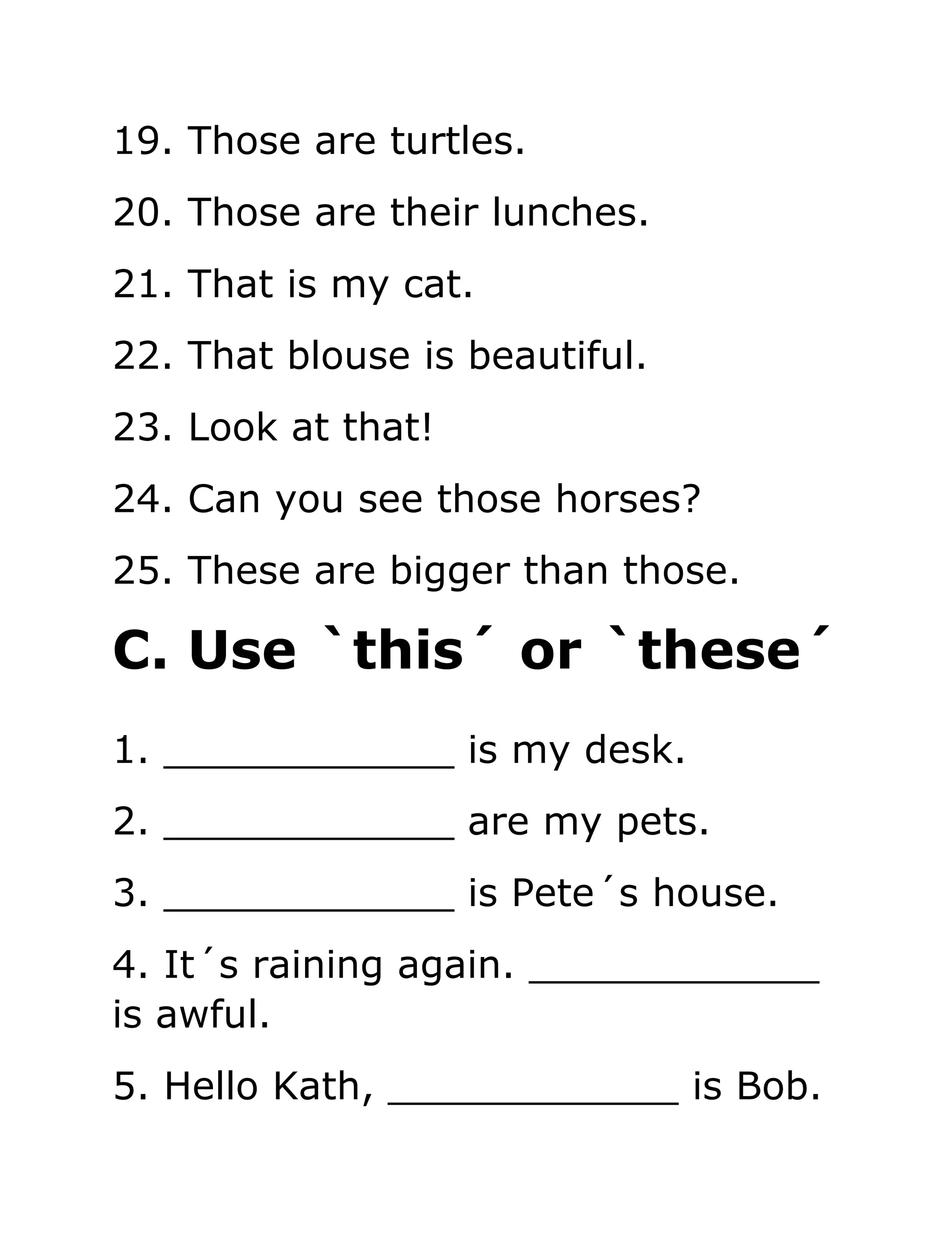 Exercises demonstrative pronouns | DOCX