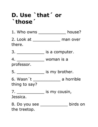 Exercises demonstrative pronouns | DOCX