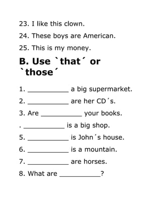 Exercises demonstrative pronouns | DOCX