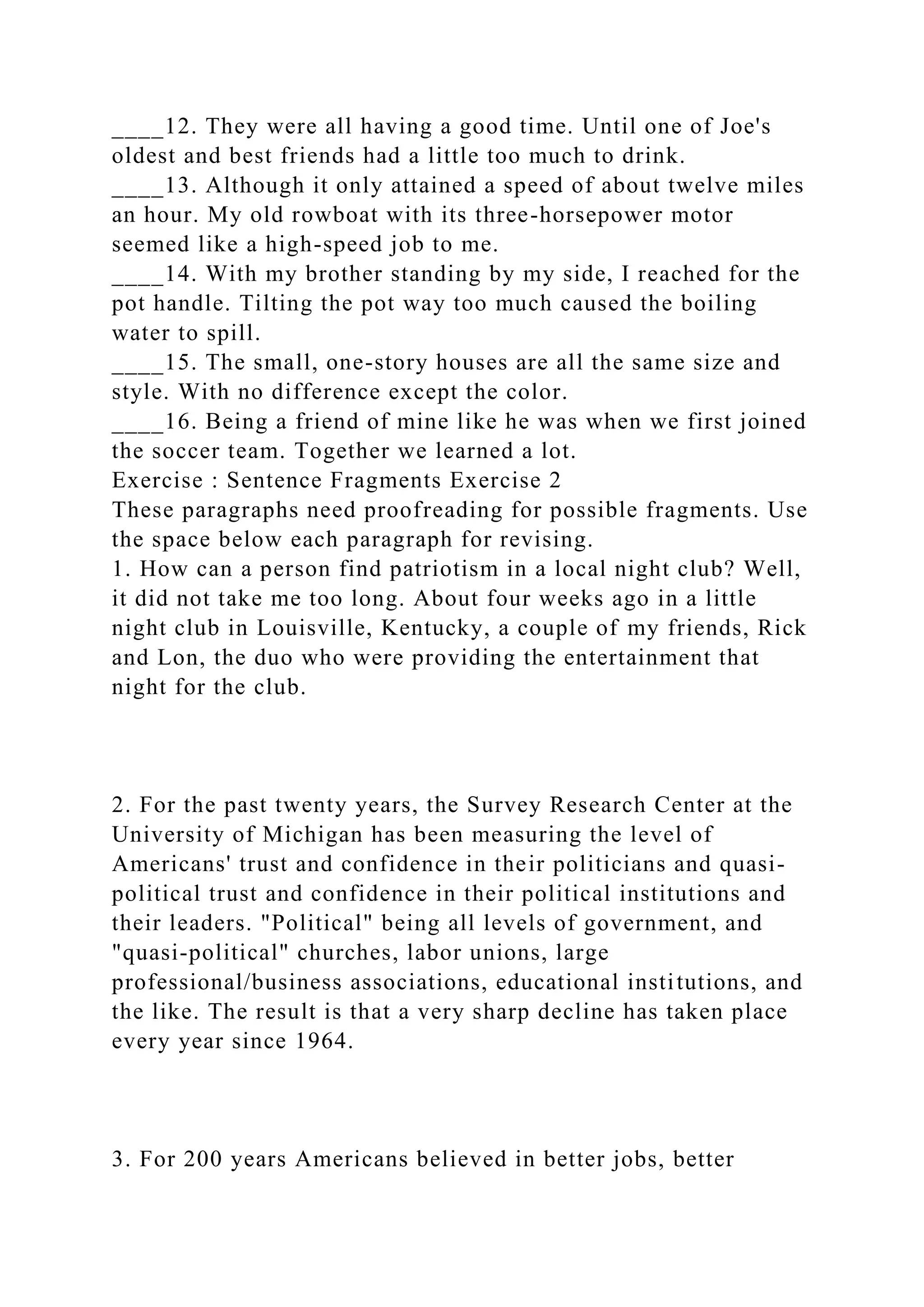 Exercise Sentence Fragments Exercise 1The sentences below appear.docx