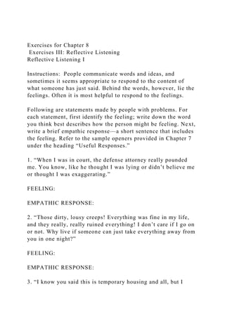 Exercises for Chapter 8 Exercises III Reflective ListeningRef.docx