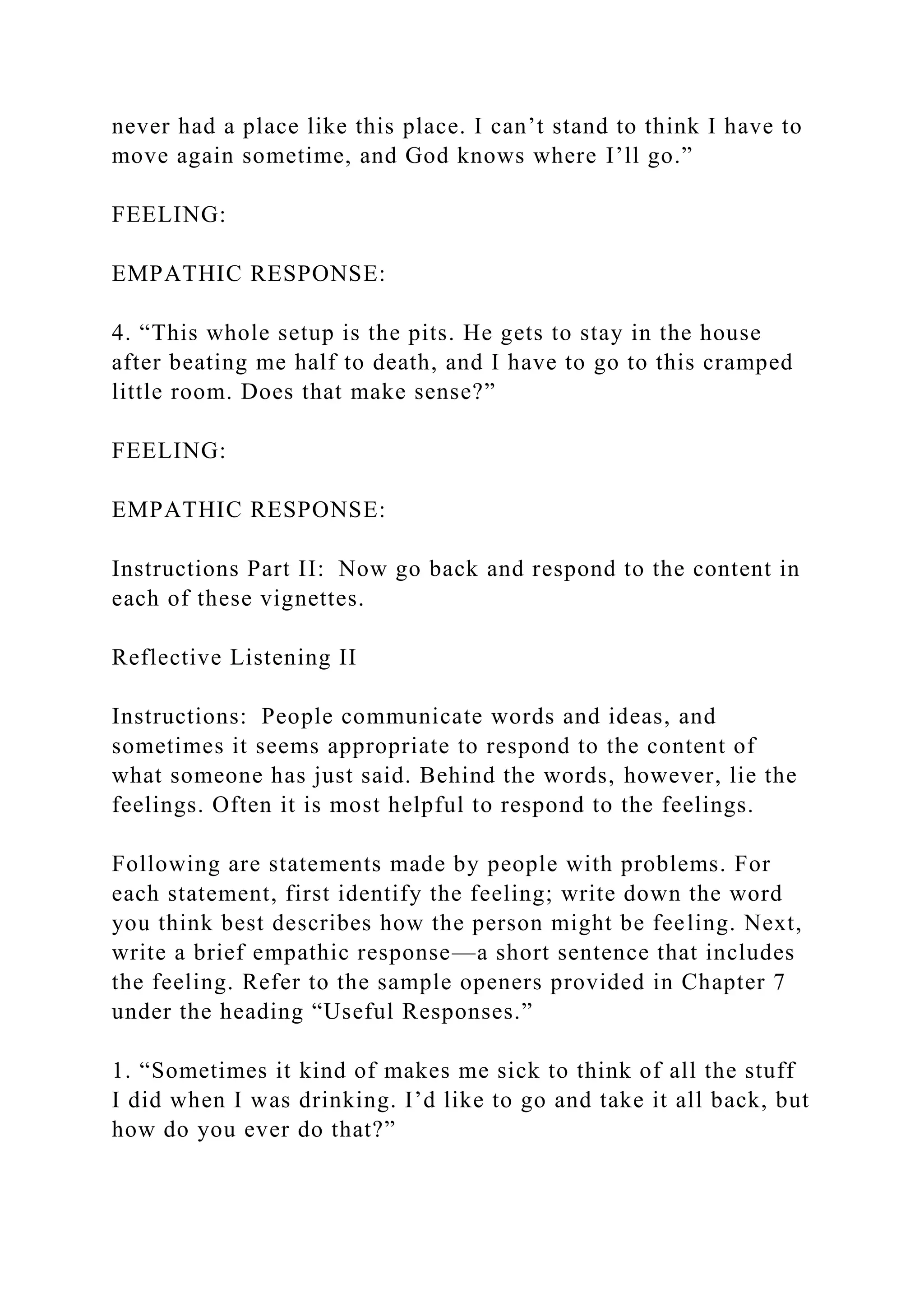 Exercises for Chapter 8 Exercises III Reflective ListeningRef.docx