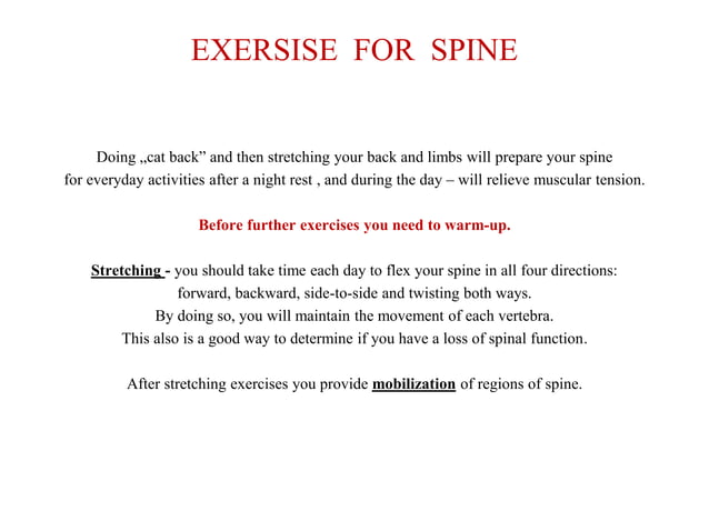 Exercises for spine - Guide 1 - Stretching and mobilization | PPT