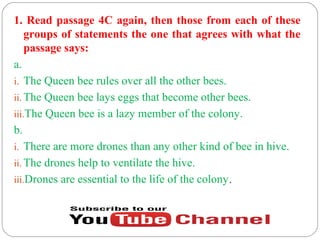 Exercises in Reading Comprehension by E L Tibbitts| (Bees ) | PPT
