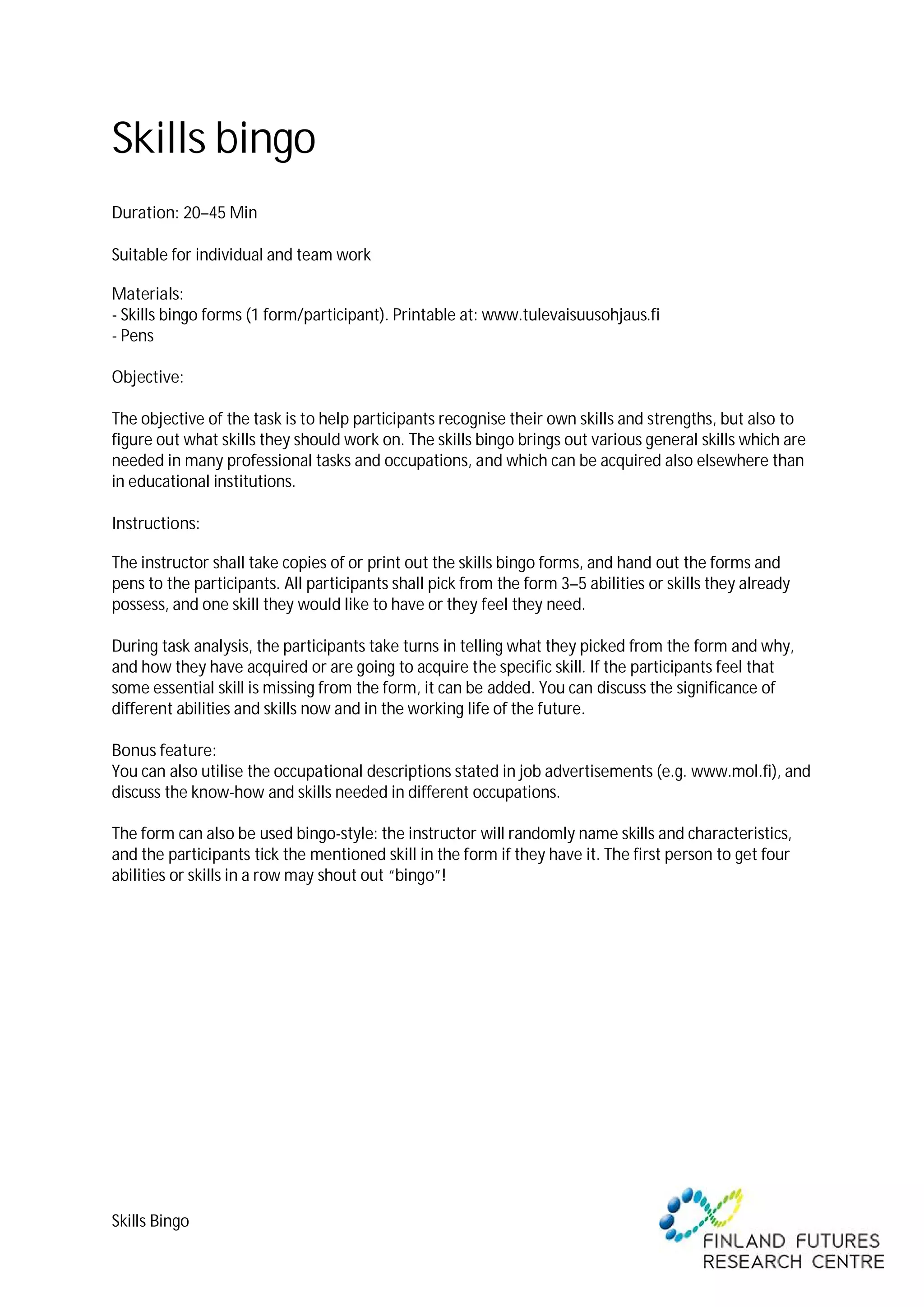 Exercise in Skills Bingo | PDF