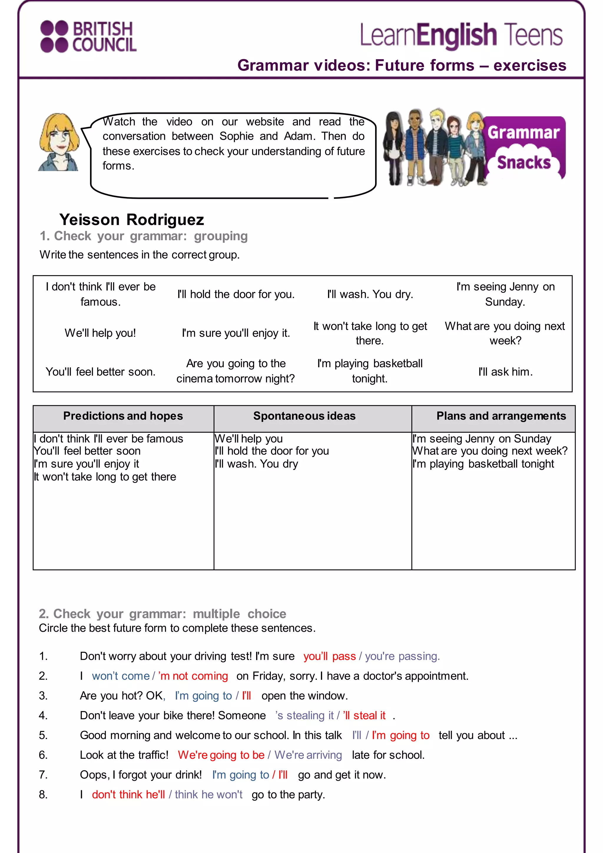 Exercises of english | PDF