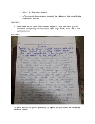 Exercise solution of chapter3 of datawarehouse cs614(solution of exercise) | PDF