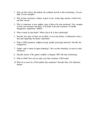 Exercise solution of chapter3 of datawarehouse cs614(solution of exercise) | PDF