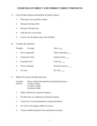Exercises on direct and indirect object pronouns | PDF