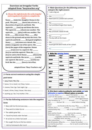 Exercises on irregular verbs for ms4 level | PDF | Birdwatching ...