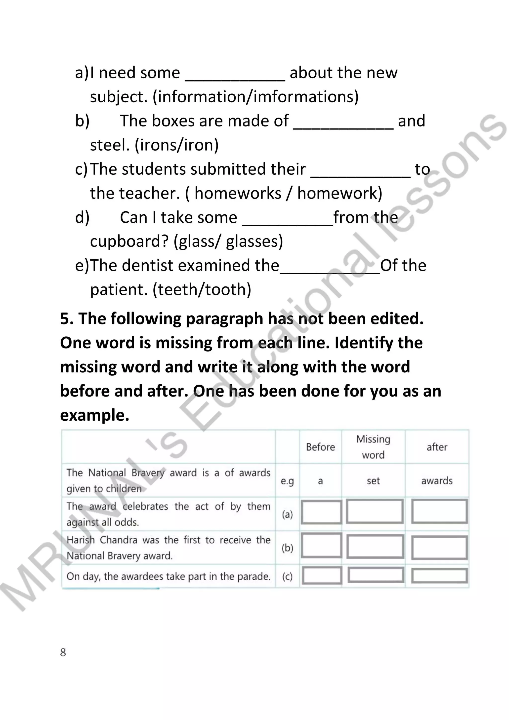 Exercises on nouns | PDF