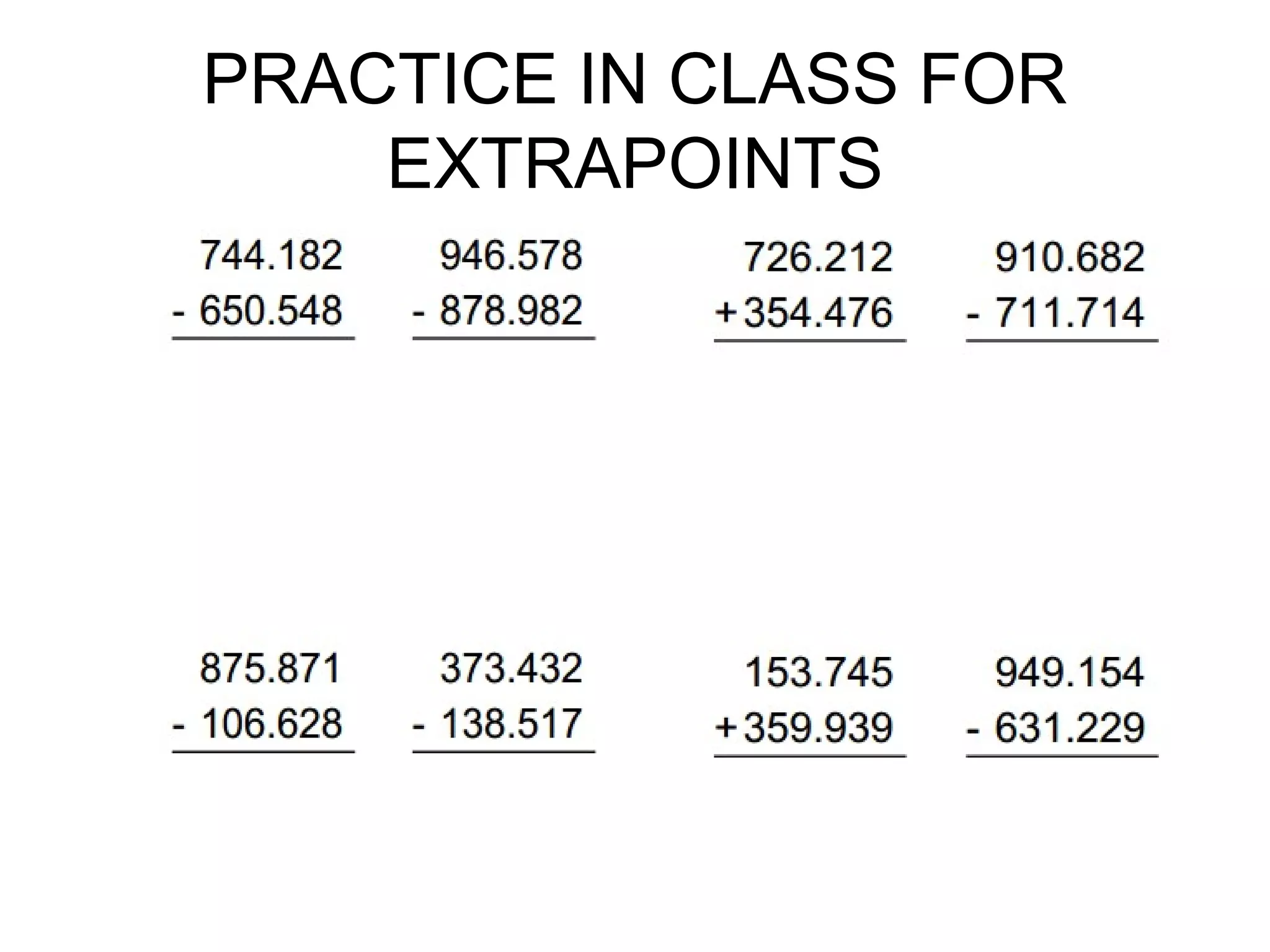 Exercises to practice addition and substraction with decimal numbers | PPT