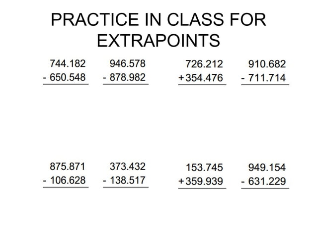 Exercises to practice addition and substraction with decimal numbers | PPT