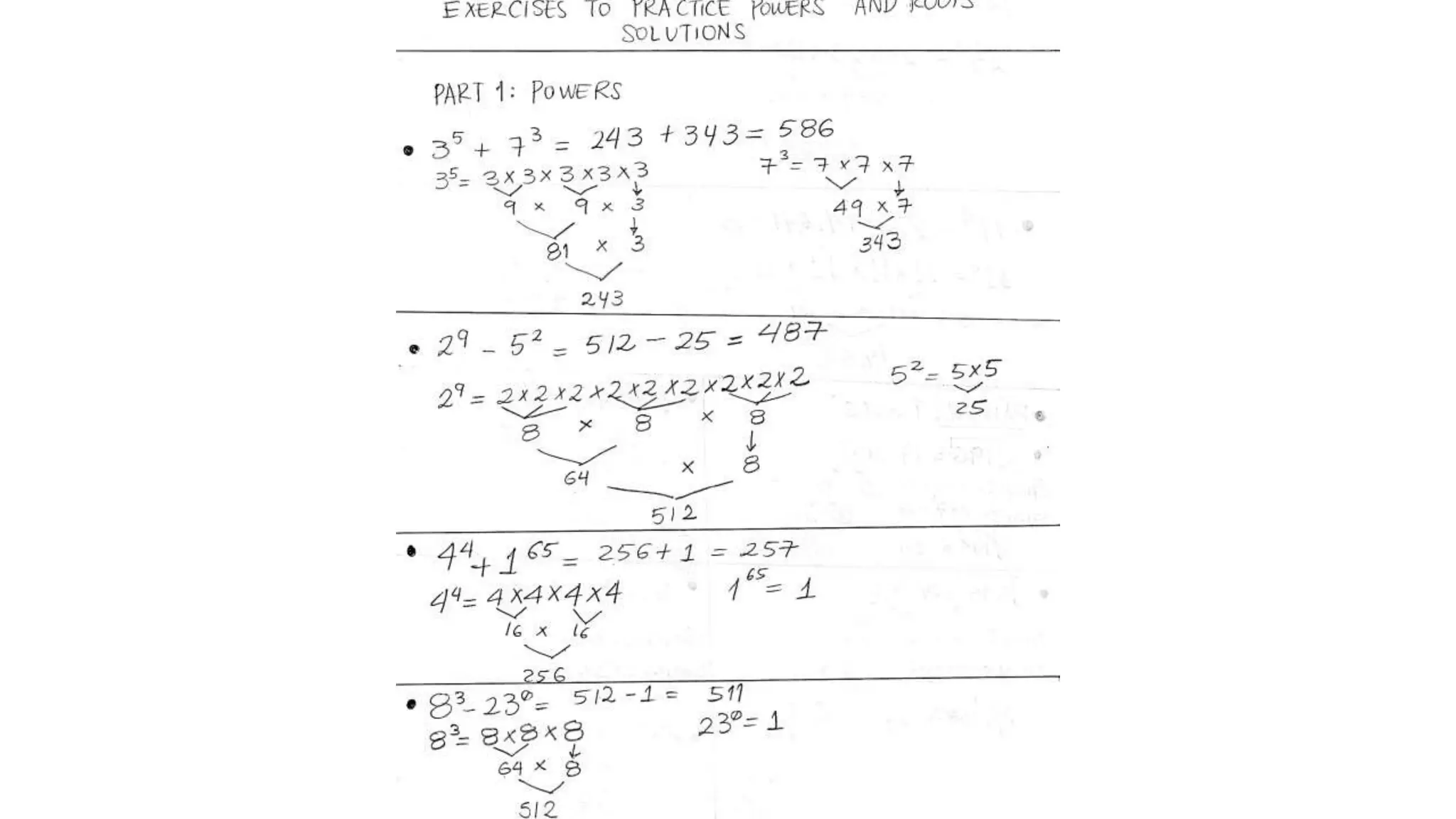 Exercises to practice roots and powers solutions part 1 and 2 | PPTX ...
