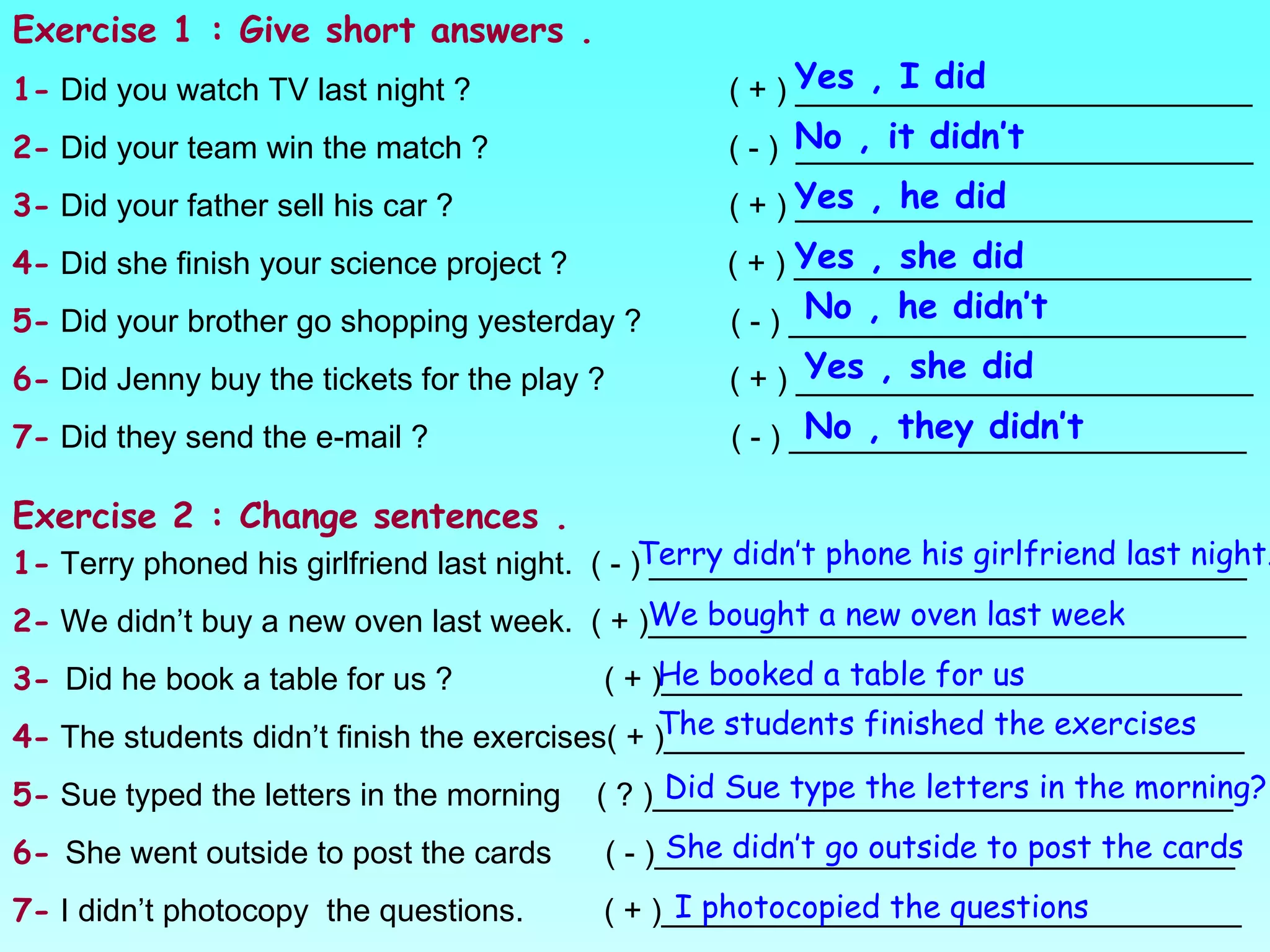 Exercises with simple past | PPT