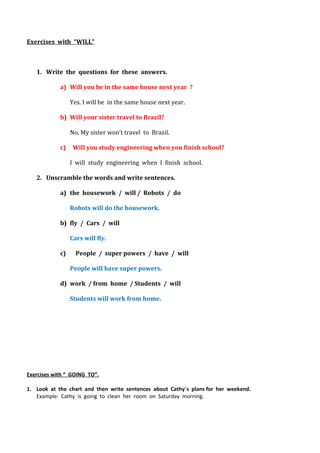 Exercises with will and going to | PDF