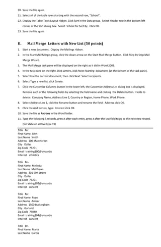 Exercise (t able and mail merge) | DOCX