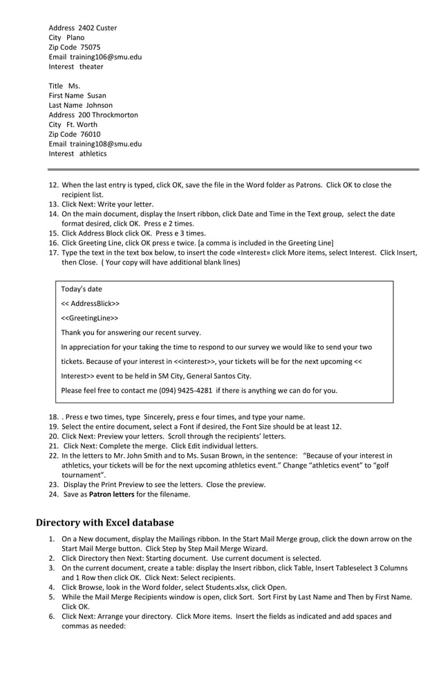 Exercise (t able and mail merge) | DOCX