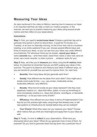Exercise to generate and measure ideas | PDF