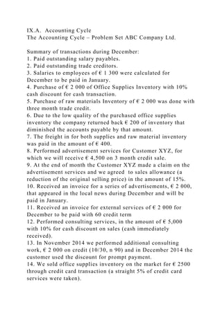 Exercise VII VII.A. Accounting Cycle The Accounting Cycle –.docx