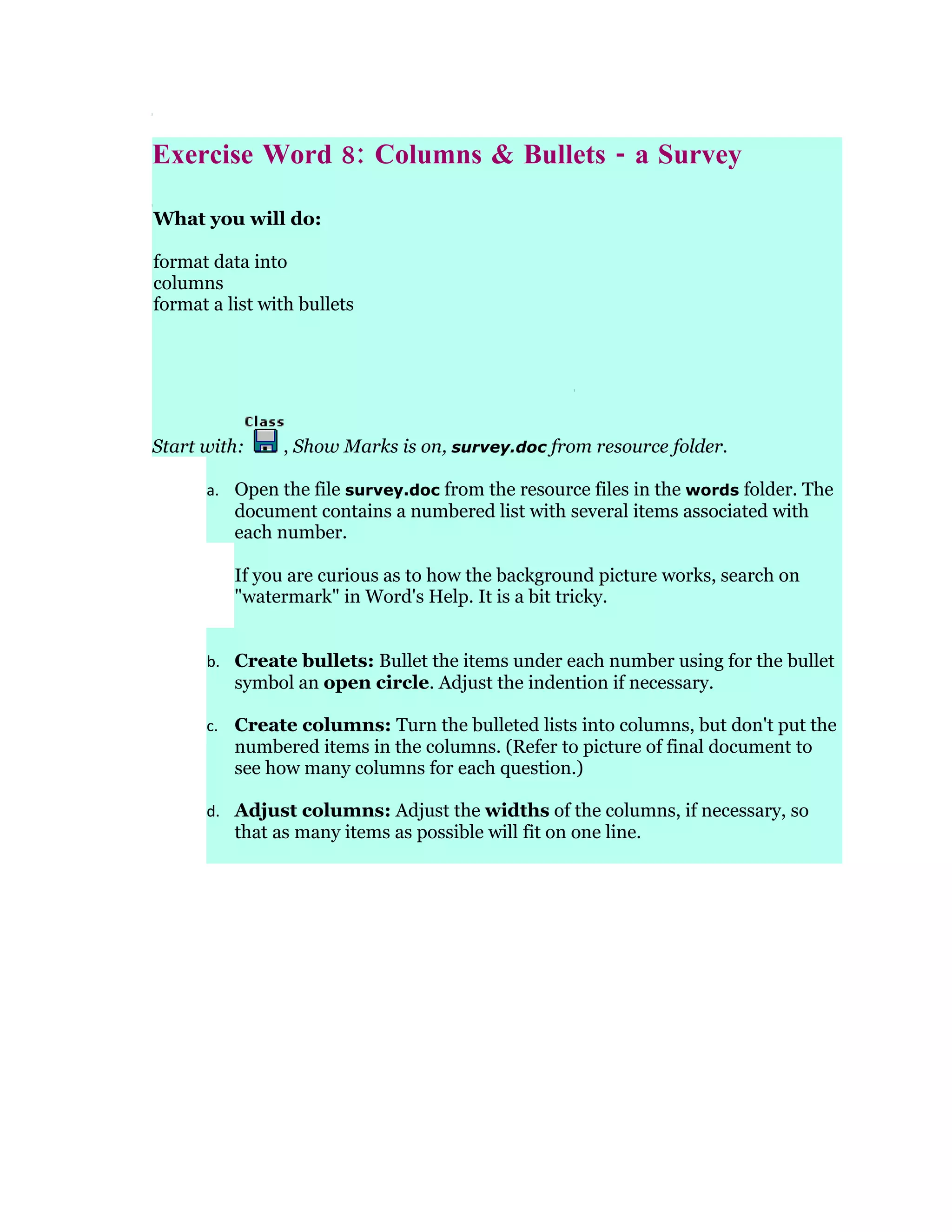 Exercise Word 8 | DOC