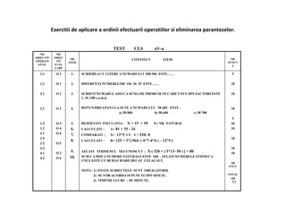 Exercitii de aplicare a ordinii efectuarii operatiilor si eliminarea parantezelor | DOC