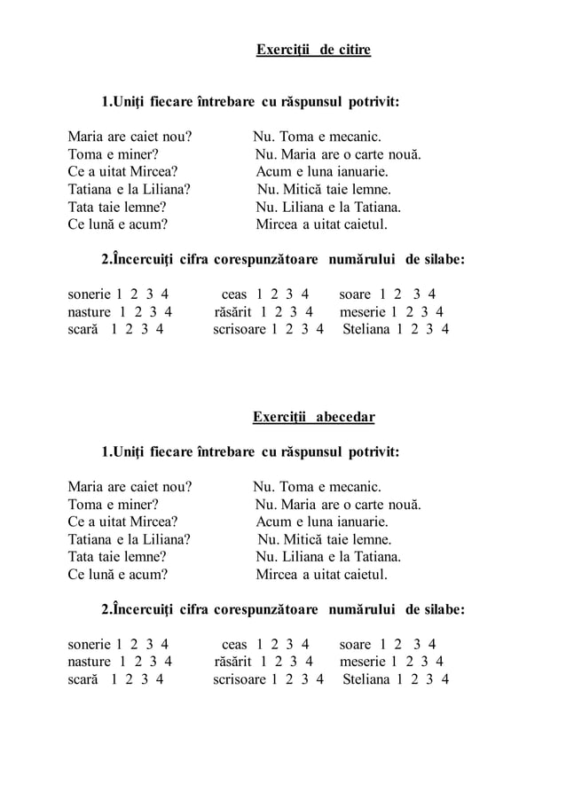 Exercitii de citire | DOC