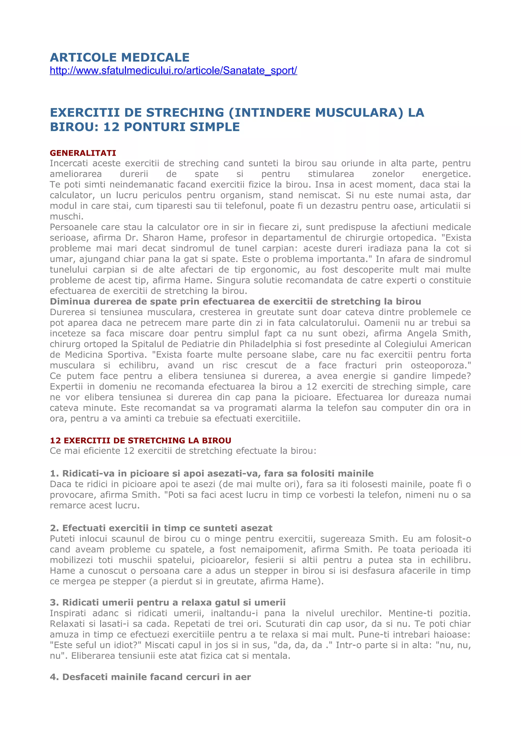 Exercitii de streching | DOC