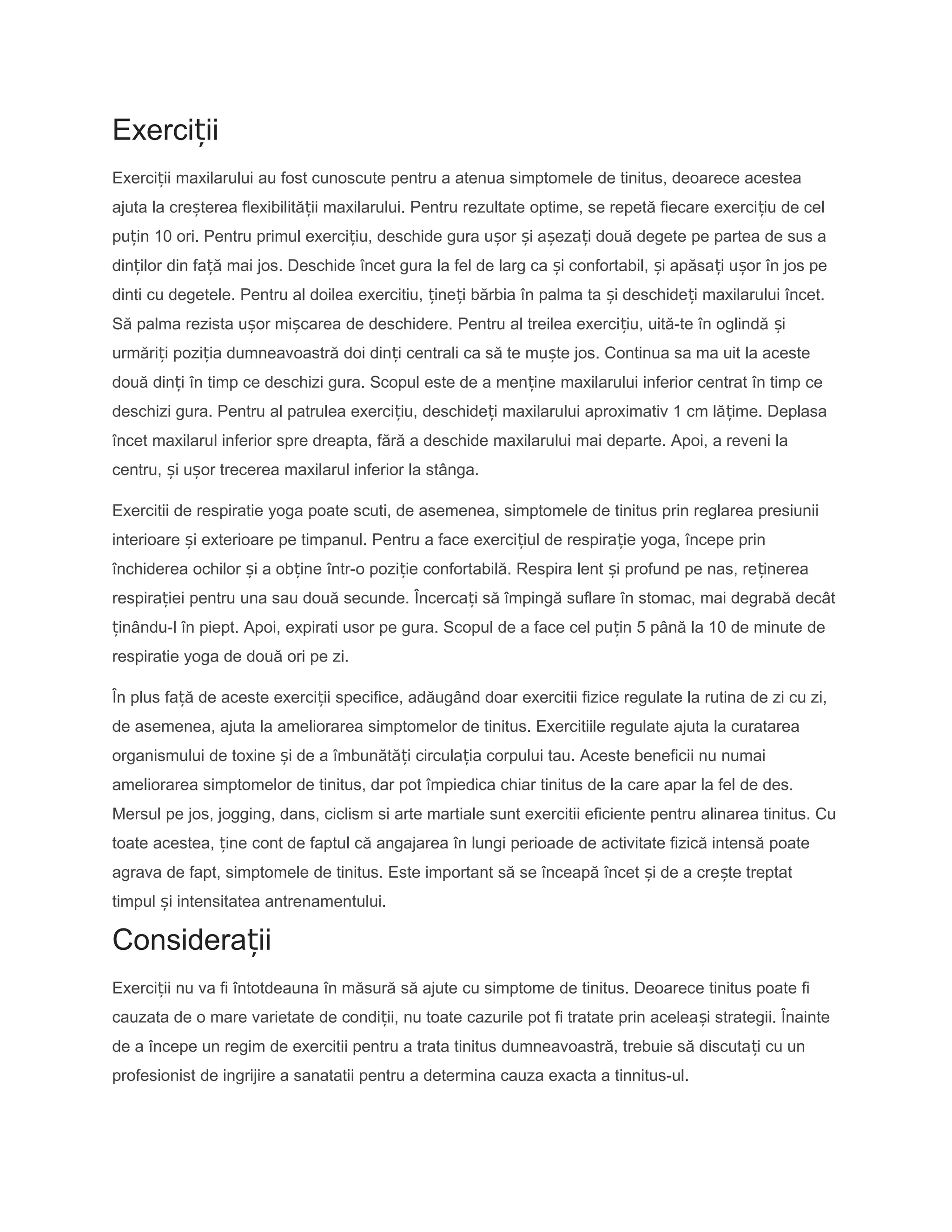 Exercitii pentru ameliorarea tinnitusului | DOC