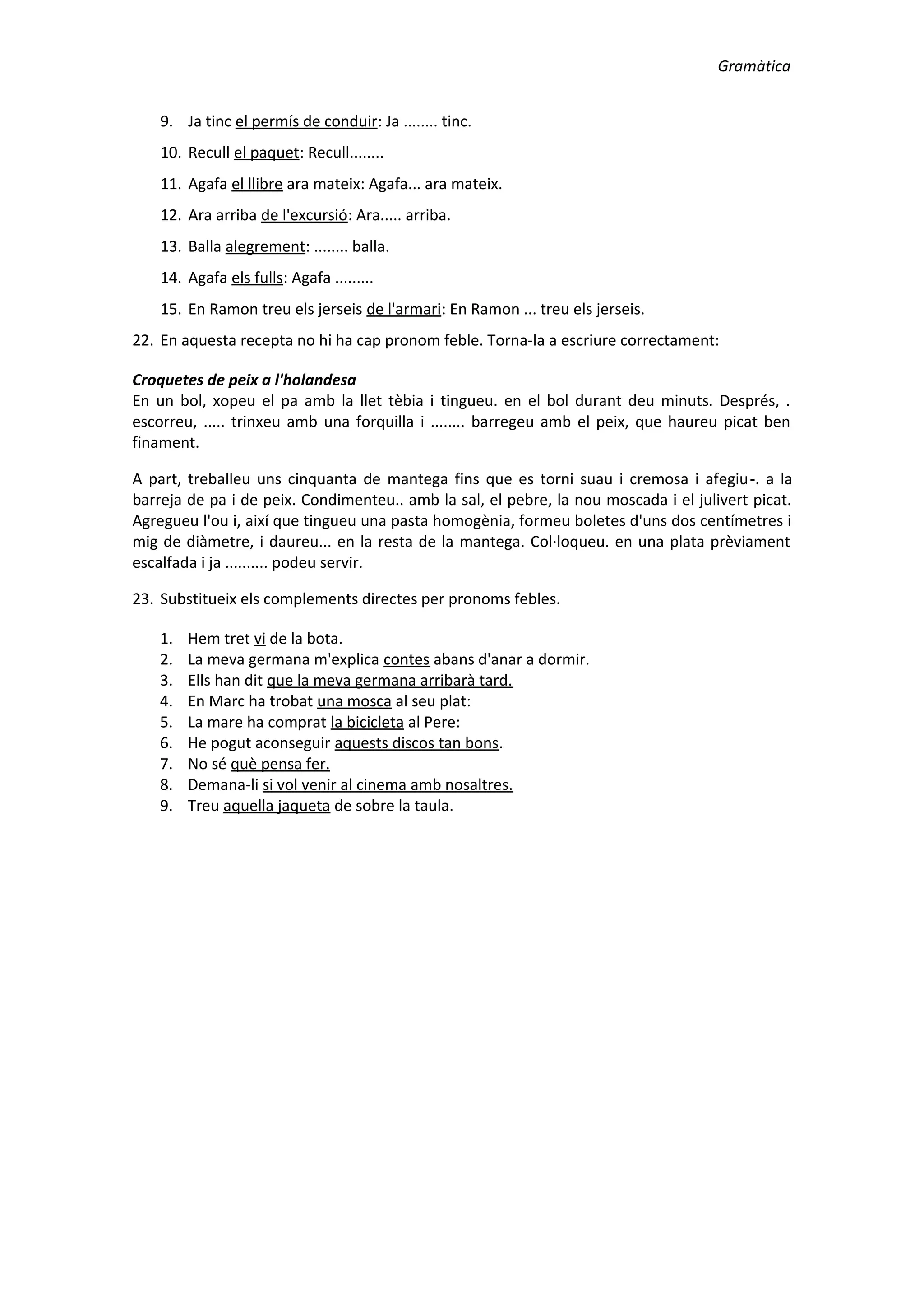 Pronoms febles. Exercicis | PDF