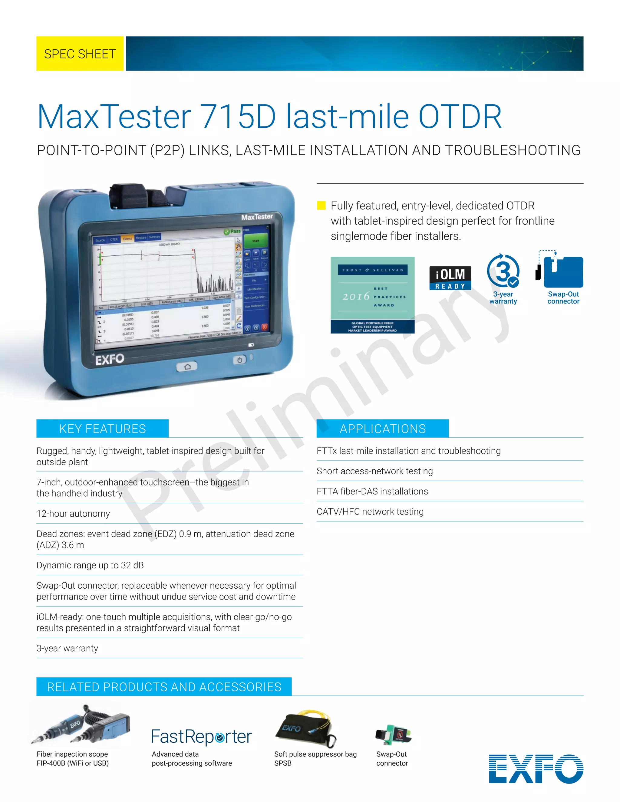 EXFO Maxtester 715D Single-mode Handheld OTDR – INVAS Technologies | PDF