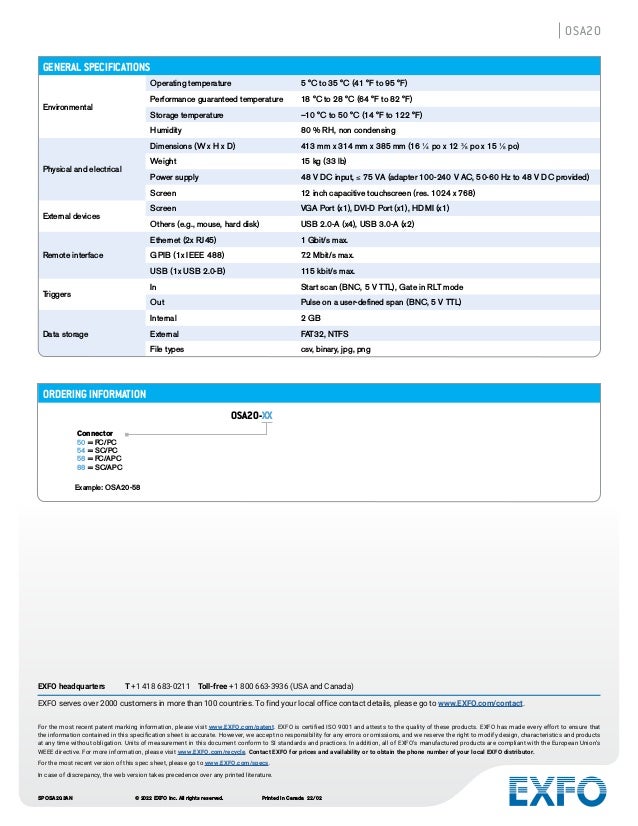 EXFO OSA20 (Optical Spectrum Analyzer) | PDF