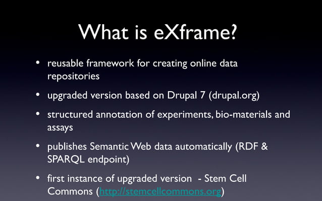 eXframe: A Semantic Web Platform for Genomic Experiments | PPT