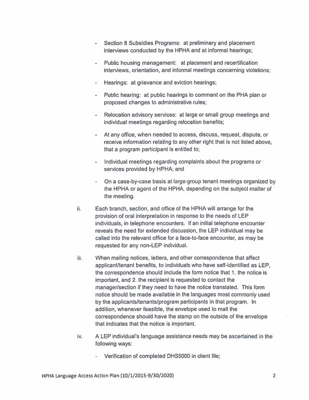 Hawaii Public Housing Authority Language Access Plan | PDF