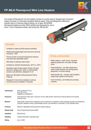 Exheat Flameproof Hazardous Area Industrial Immersion Heaters, Zone 1 & 2 Brochure | PDF