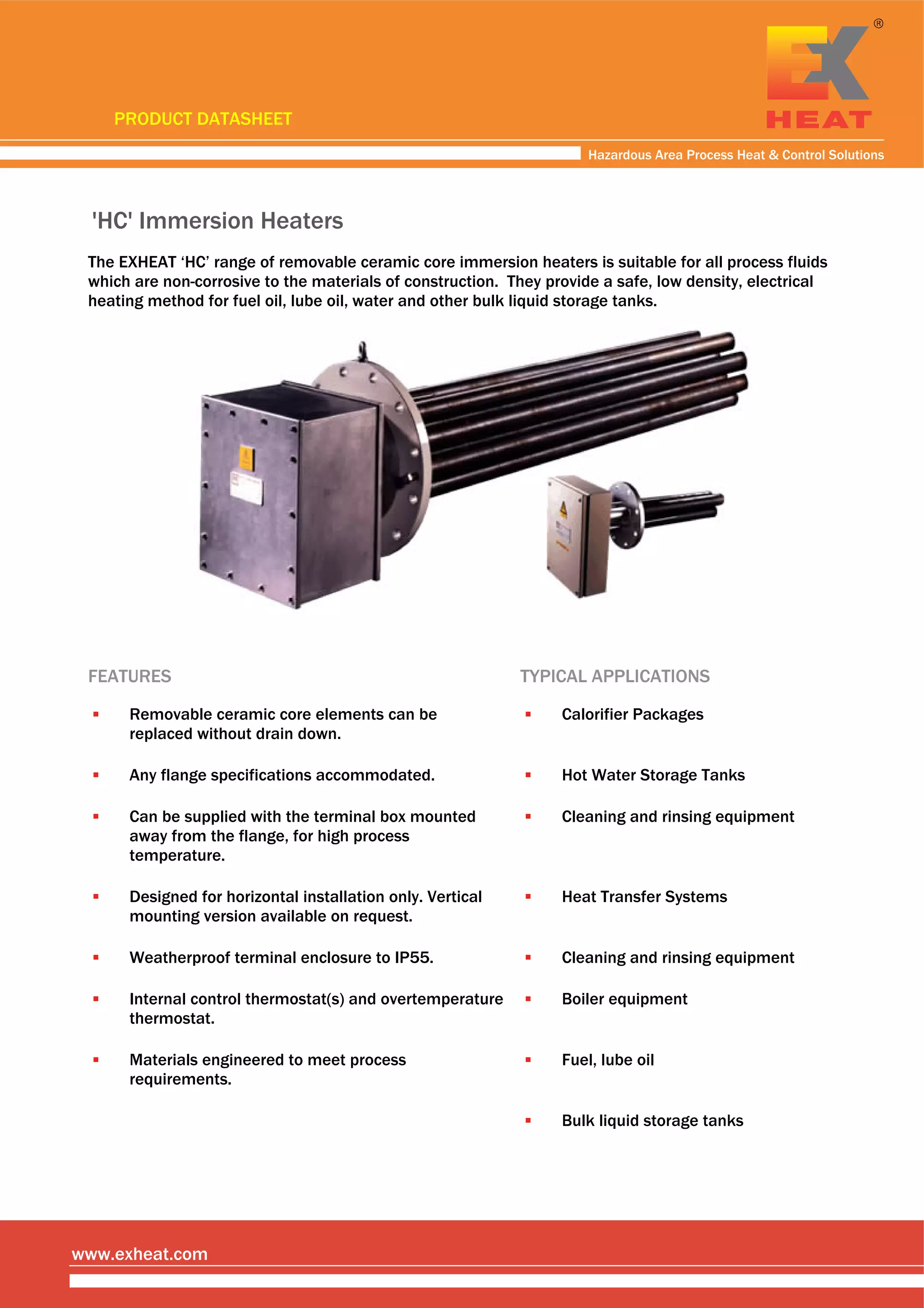 Exheat Flameproof Hazardous Area Industrial Immersion Heaters, Zone 1 ...