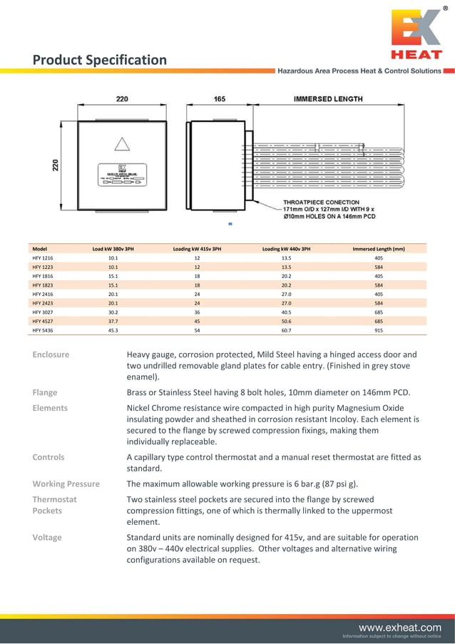 Exheat Flameproof Hazardous Area Industrial Immersion Heaters, Zone 1 & 2 HFY Flanged Immersion ...