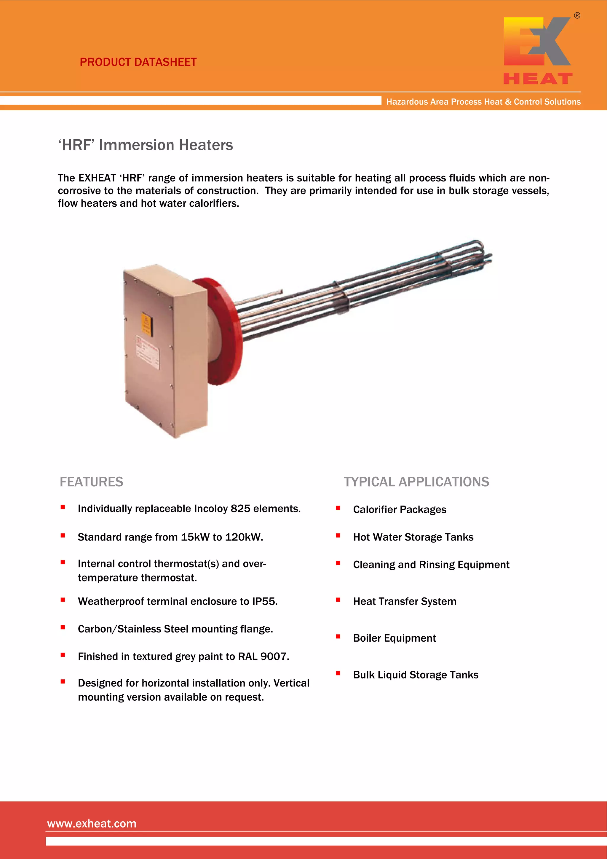 Exheat Flameproof Hazardous Area Industrial Immersion Heaters, Zone 1 ...