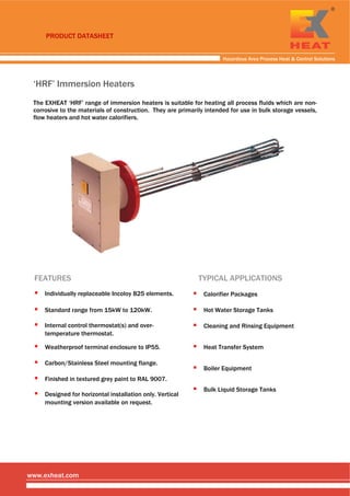 Exheat Flameproof Hazardous Area Industrial Immersion Heaters, Zone 1 & 2 HRF Immersion Heater ...