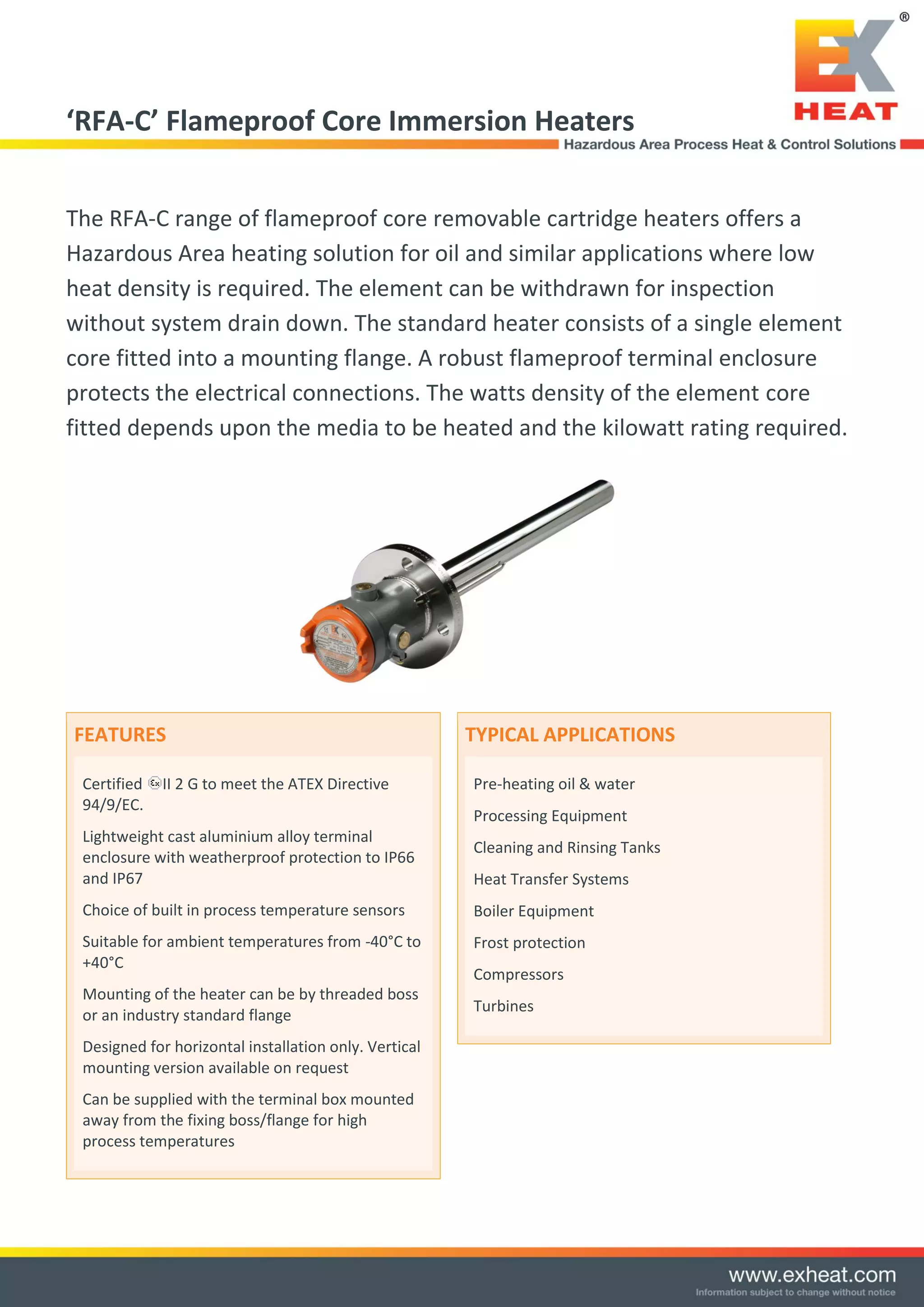 Exheat Flameproof Hazardous Area Industrial Immersion Heaters, Zone 1 ...