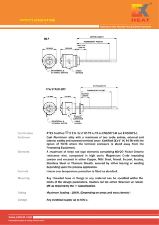 Exheat Flameproof Hazardous Area Industrial Immersion Heaters, Zone 1 & 2 RFA Rod Immersion ...