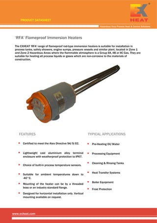 Exheat Flameproof Hazardous Area Industrial Immersion Heaters, Zone 1 & 2 RFA Rod Immersion ...