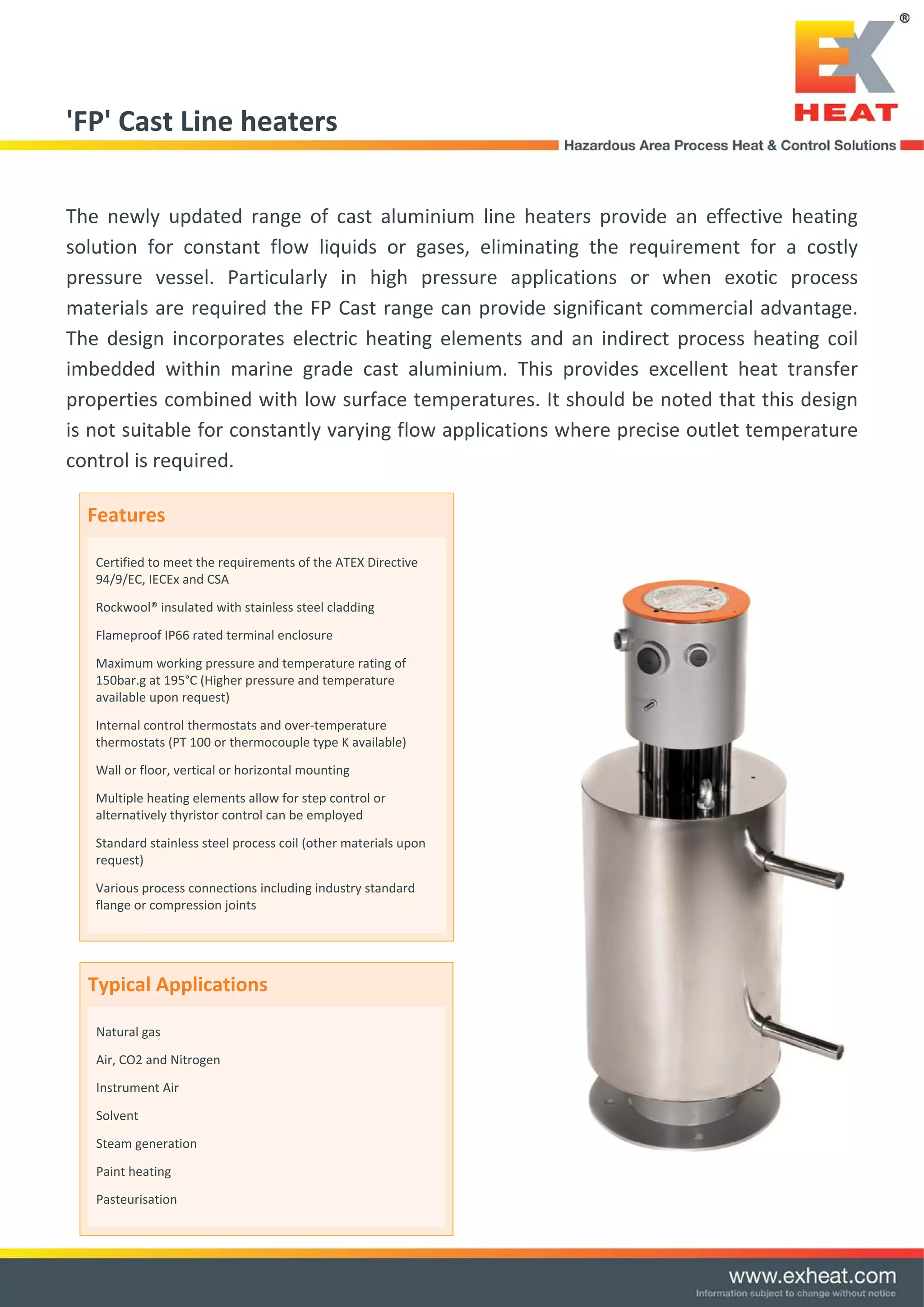 Exheat FP Flameproof Cast Line Heaters Atex, Iec Ex & Csa Zone 1 & Zone ...