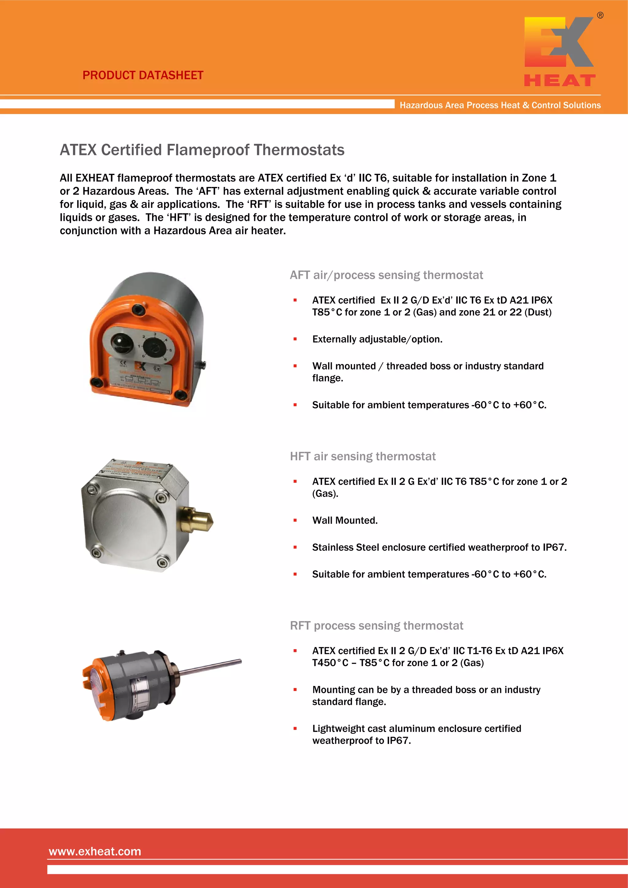 Exheat Hazardous Area Flameproof Thermostat & Transmitters Zone 1 & 2 Atex - AFT Thermostat ...