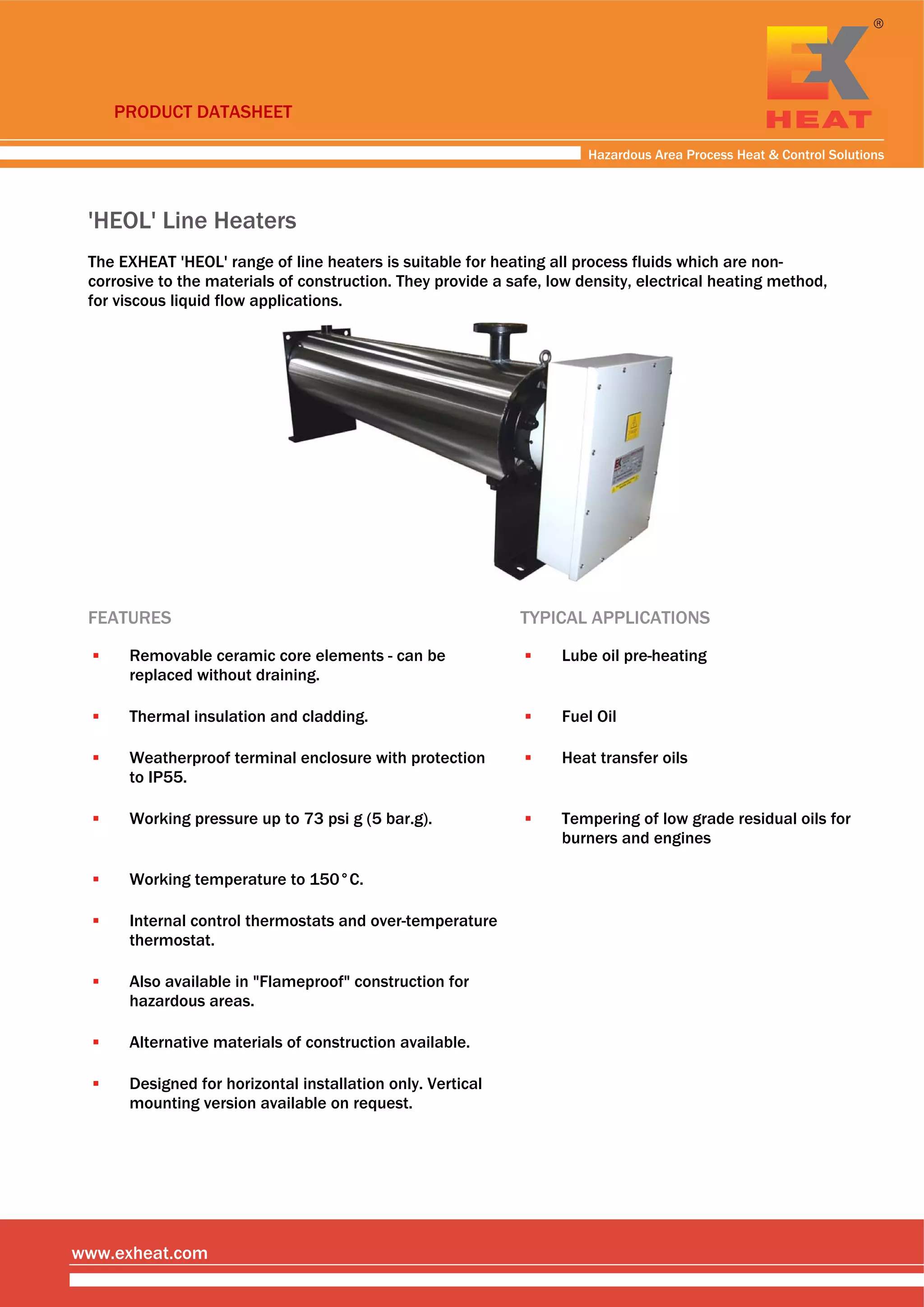 Exheat HEOL Flameproof Hazardous Area Oil Line Heater Atex Zone 1 ...