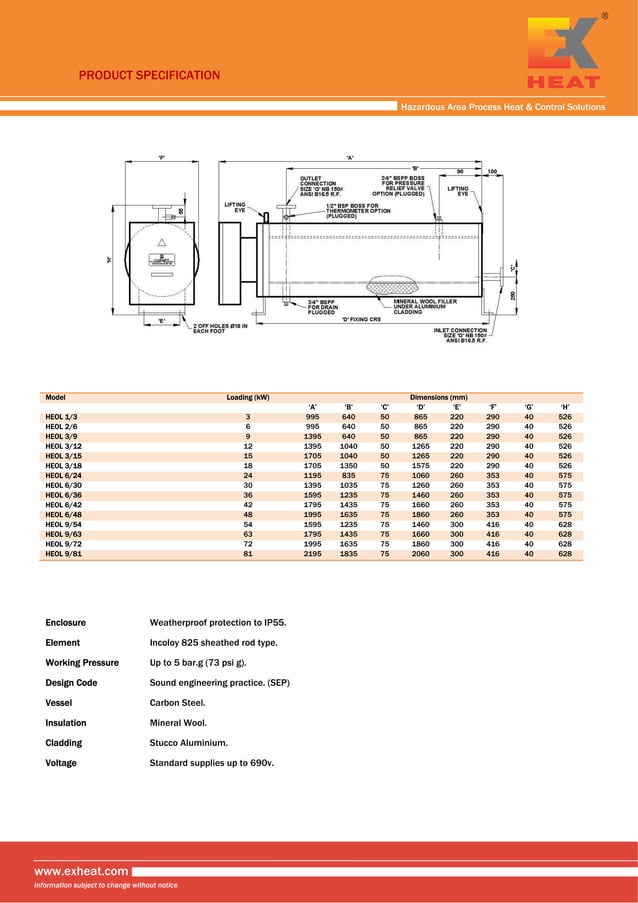 Exheat HEOL Flameproof Hazardous Area Oil Line Heater Atex Zone 1 & Zone 2 - Spec Sheet | PDF ...