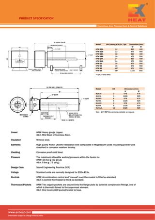 Exheat HFW Water Line Heaters - Spec Sheet | PDF