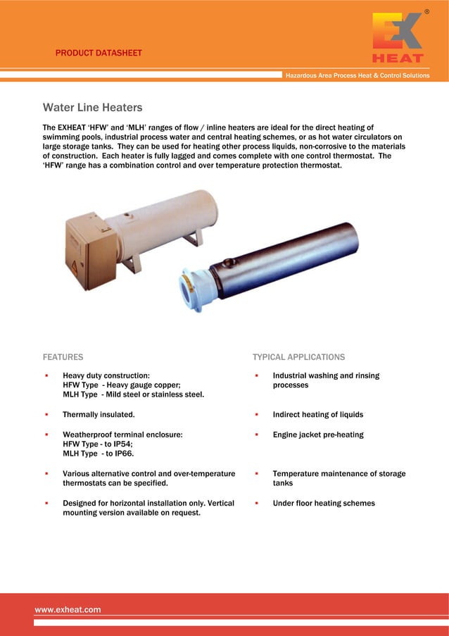 Exheat MLH Water Line Heaters, Fluid Line Heater - Spec Sheet | PDF